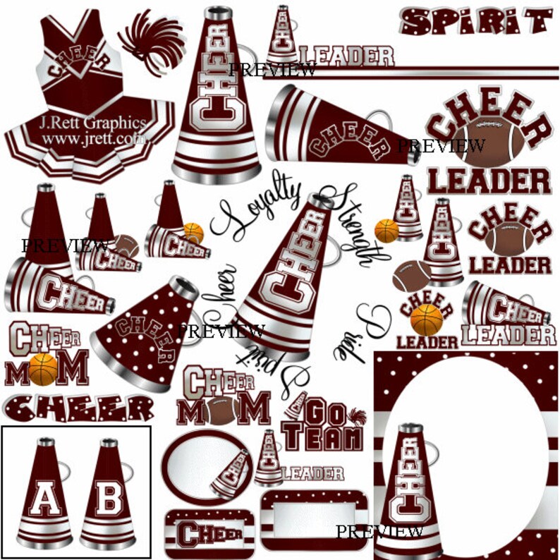 Maroon Cheer Clipart, MORE COLORS, Cheerleader Clip Art, Cheerleading ...