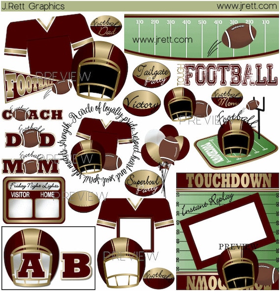 Football Clip art MORE COLORS maroon gold football clipart | Etsy