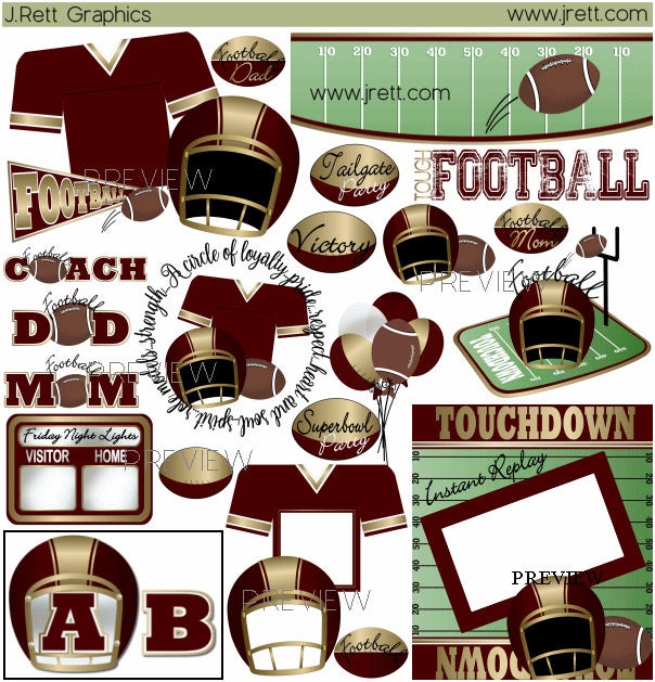 Football Clip Art, MORE COLORS, Maroon Gold, Football Clipart, Football ...