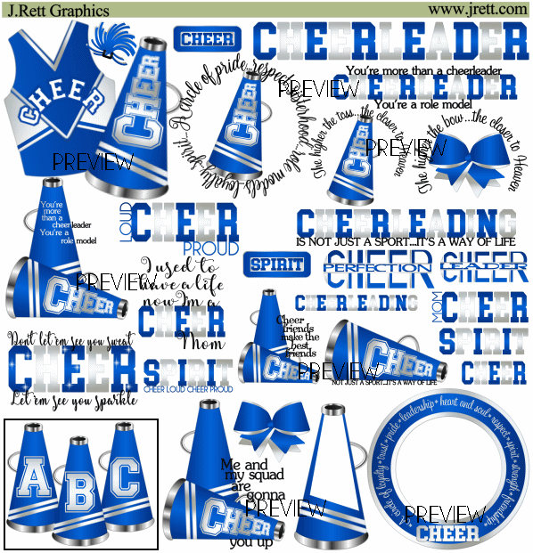 Cheer Clipart, MORE COLORS, 50+ Graphics, Blue White Cheerleading ...