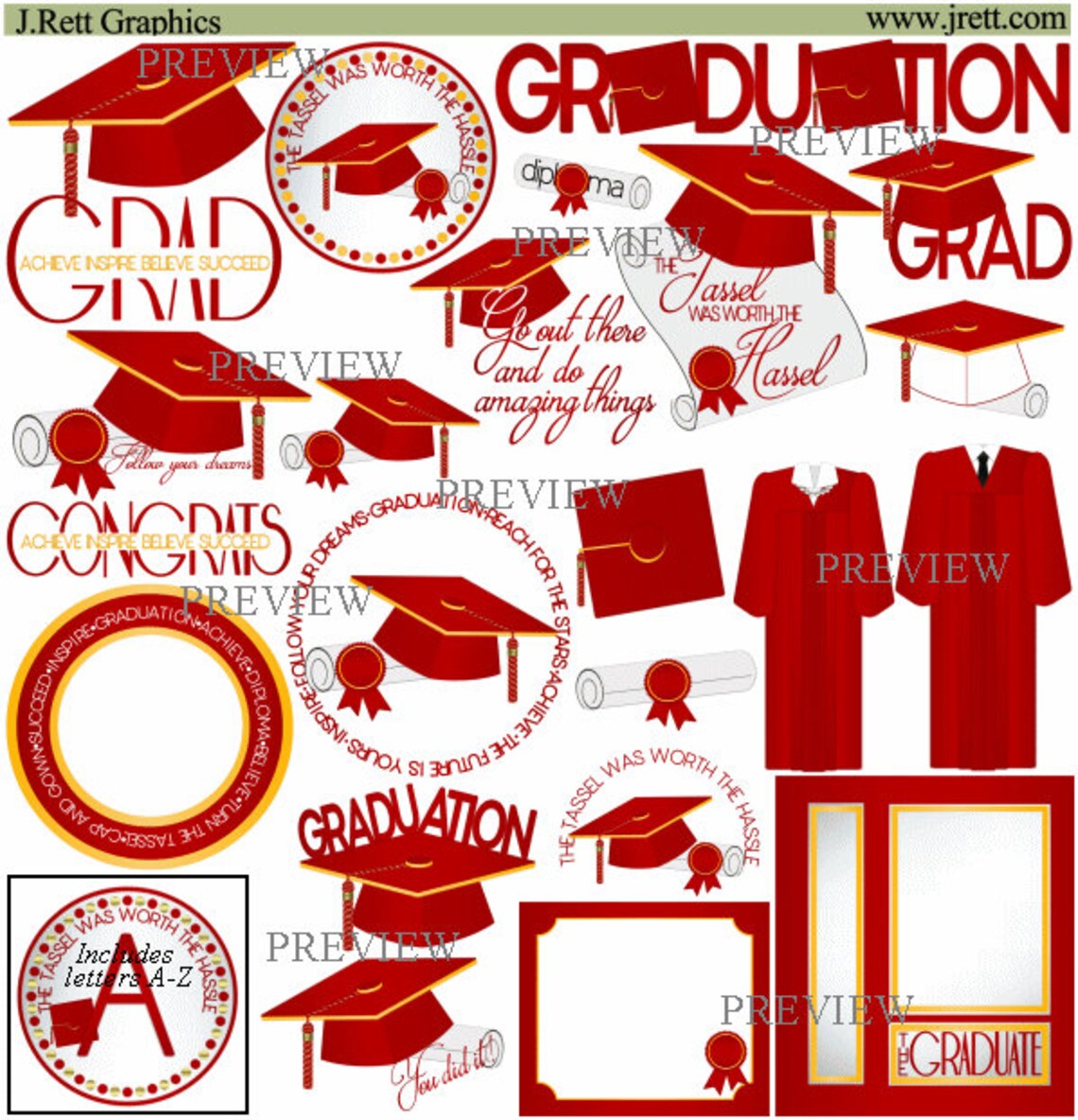 Red Graduate Clip Art, MORE COLORS, Red Gold Yellow Graduation Clipart ...