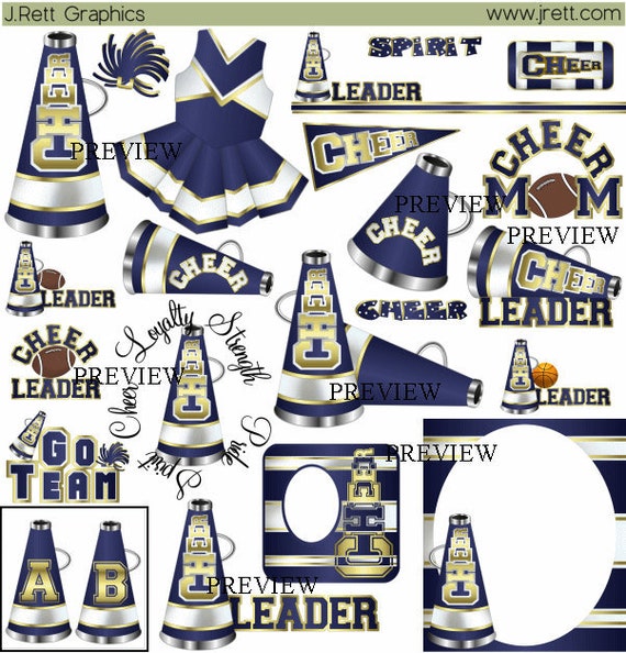 Cheer Clip Art MORE COLORS Navy Blue Gold Cheer Clipart | Etsy