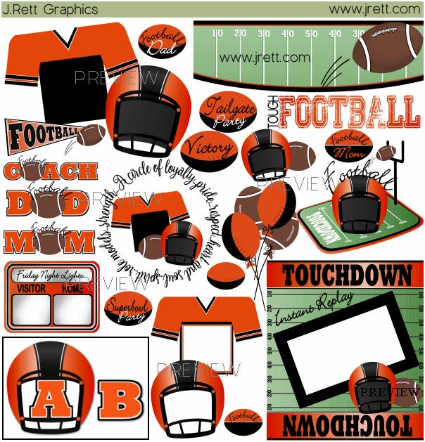 Football Clip Art, MORE COLORS, Black Orange, Football Clipart ...