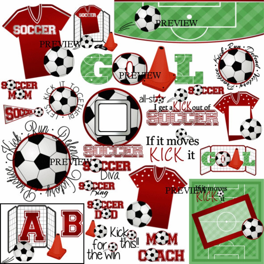 Soccer MORE COLORS Red Clipart, Make Your Own Party Favors, DIY Kits ...
