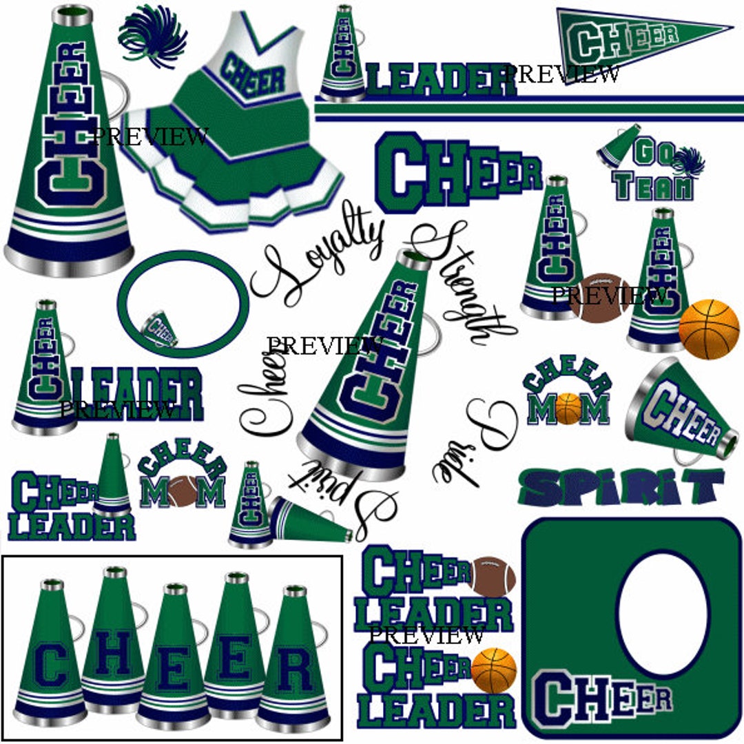 Cheer Clipart, MORE COLORS, 50+ Graphics, Navy Green Clip Art ...