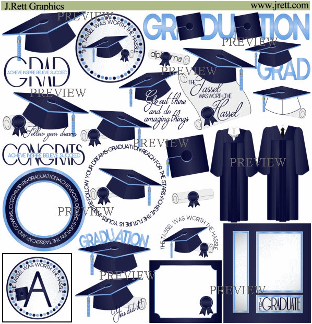Blue Graduation Clipart, MORE COLORS, Navy, Light Blue, Tassel Clip Art ...