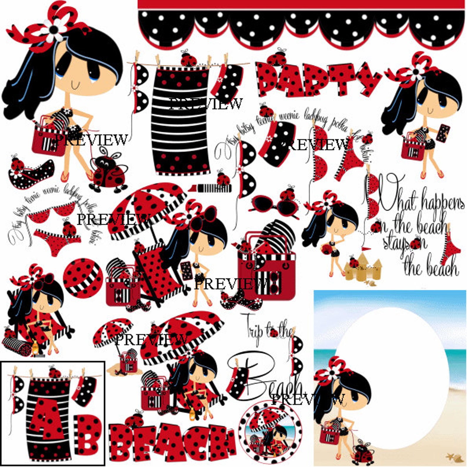 Ladybug Beach Bikini, Make Your Own Party Clipart, Birthday Card ...