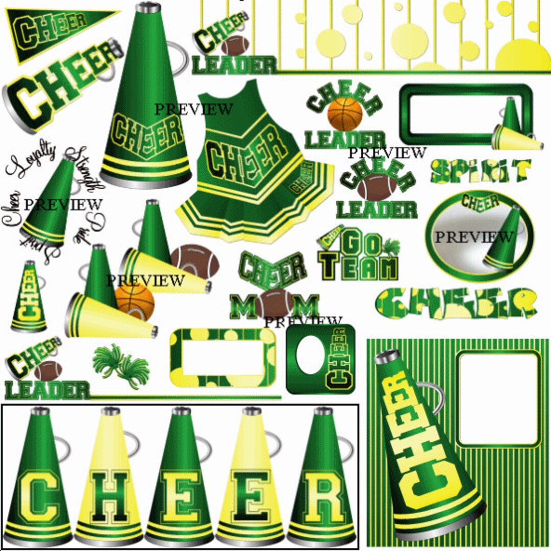Cheerleader Green Yellow Clipart Party Favors Invites Invitation ...