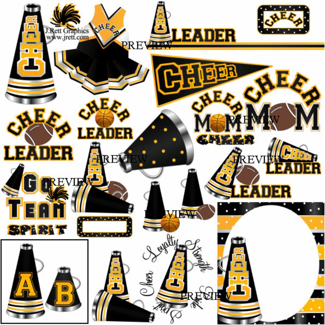 Cheer Clipart, MORE COLORS, 50+ Graphics, Black Gold Yellow ...