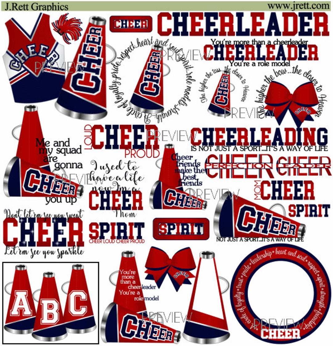 Cheer Clipart, MORE COLORS, 50+ Graphics, Navy Blue Red Cheer Clipart ...