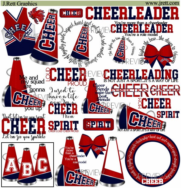 Cheer Clipart, MORE COLORS, 50+ Graphics, Navy Blue Red Cheer Clipart ...