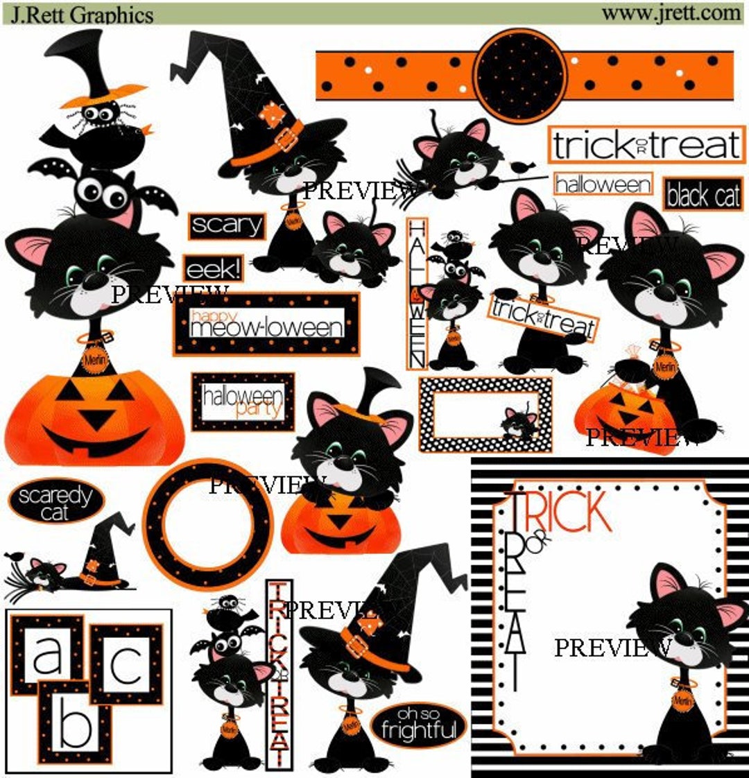 Cute Black Cat Clipart, Halloween Black Cat Clip Art, Cute Black Kitten ...