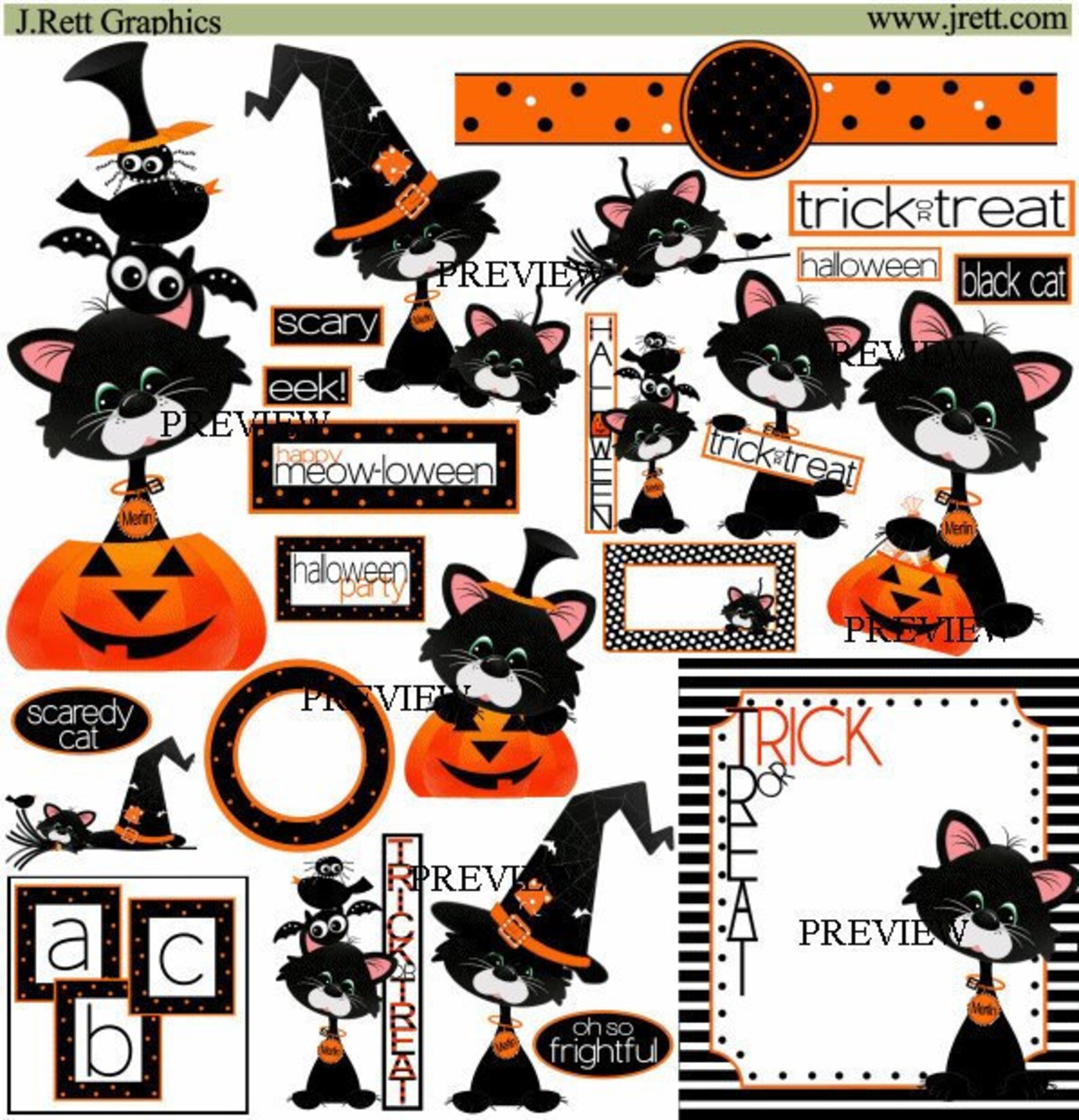 Cute Black Cat Clipart, Halloween Black Cat Clip Art, Cute Black Kitten ...