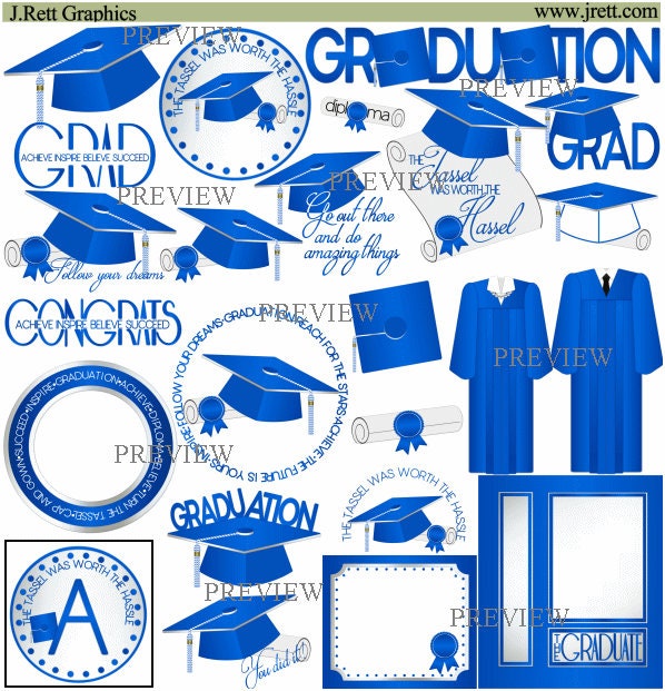 Blue Graduation Clipart, MORE COLORS, Blue White Cap Tassel Clip Art ...