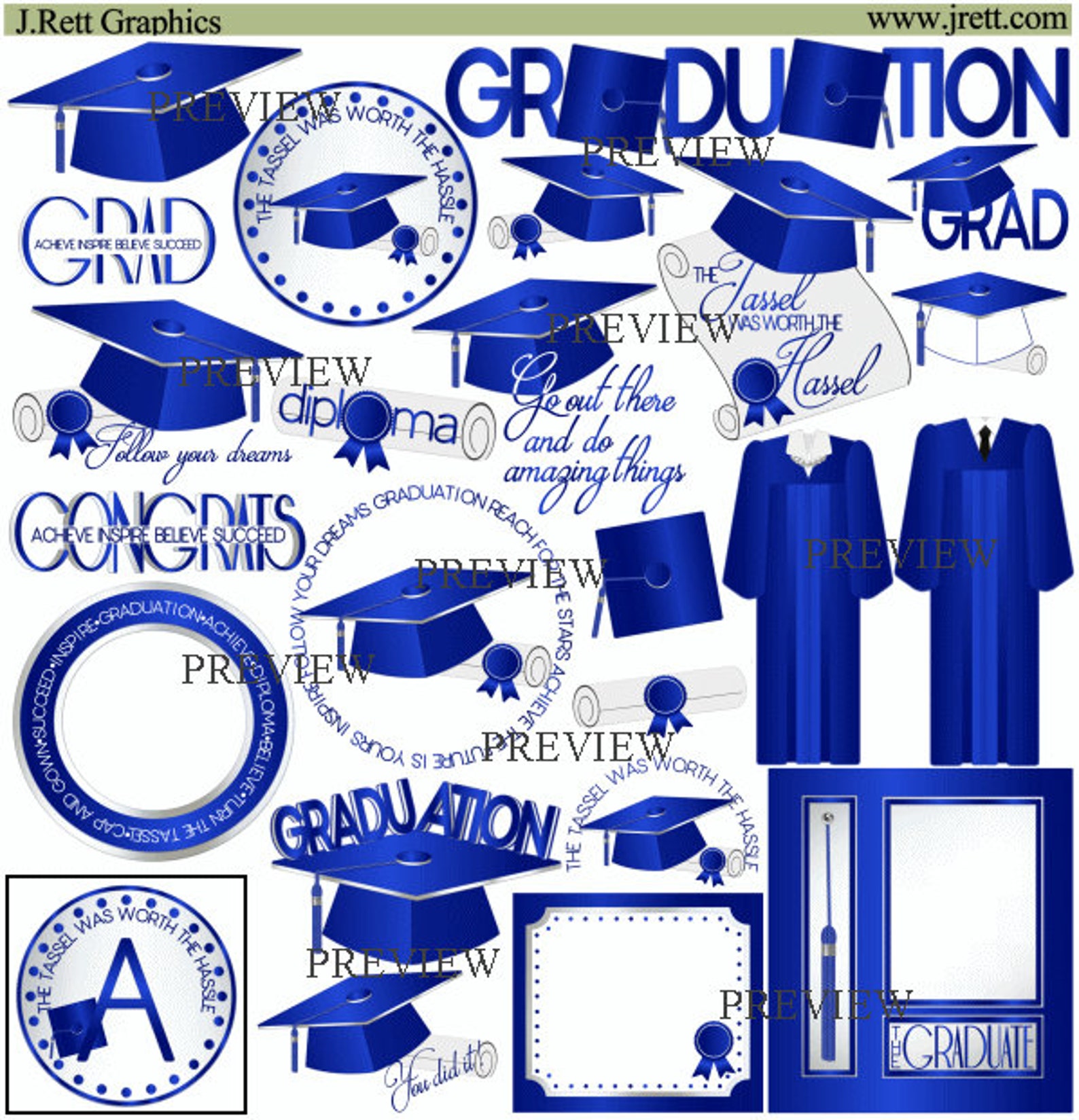 Blue Graduation Clipart, MORE COLORS, Royal Blue Clip Art, Graduation ...