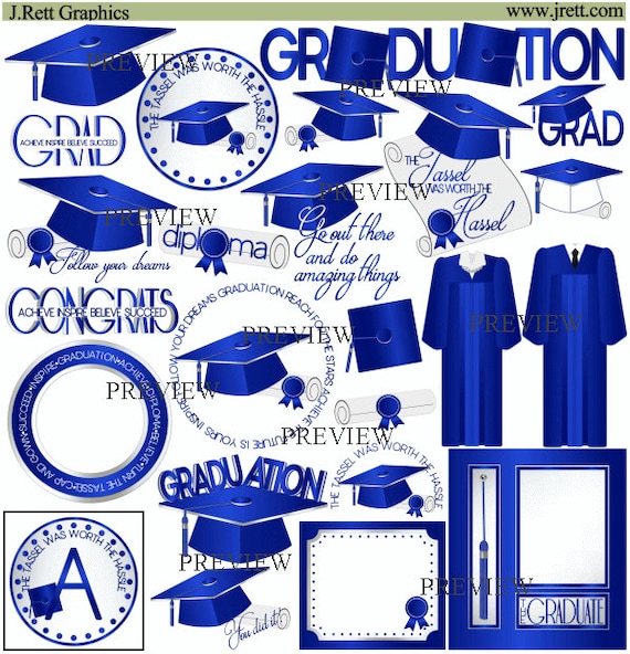 Blue Graduation Clipart MORE COLORS Royal Blue Clip Art - Etsy