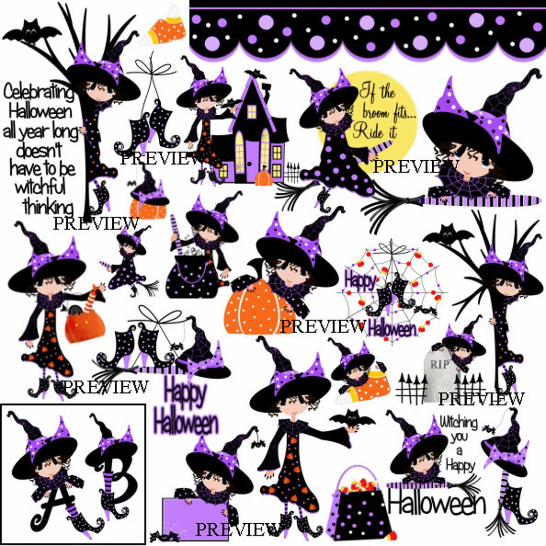 Witchful Thinking Witch Halloween Clipart Make Your Own Party Kits ...