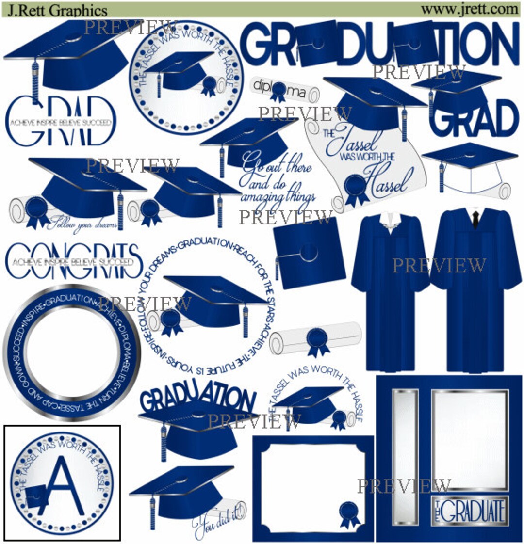Blue Graduation Clip Art, MORE COLORS, Silver, Gray, Tassel Clipart ...