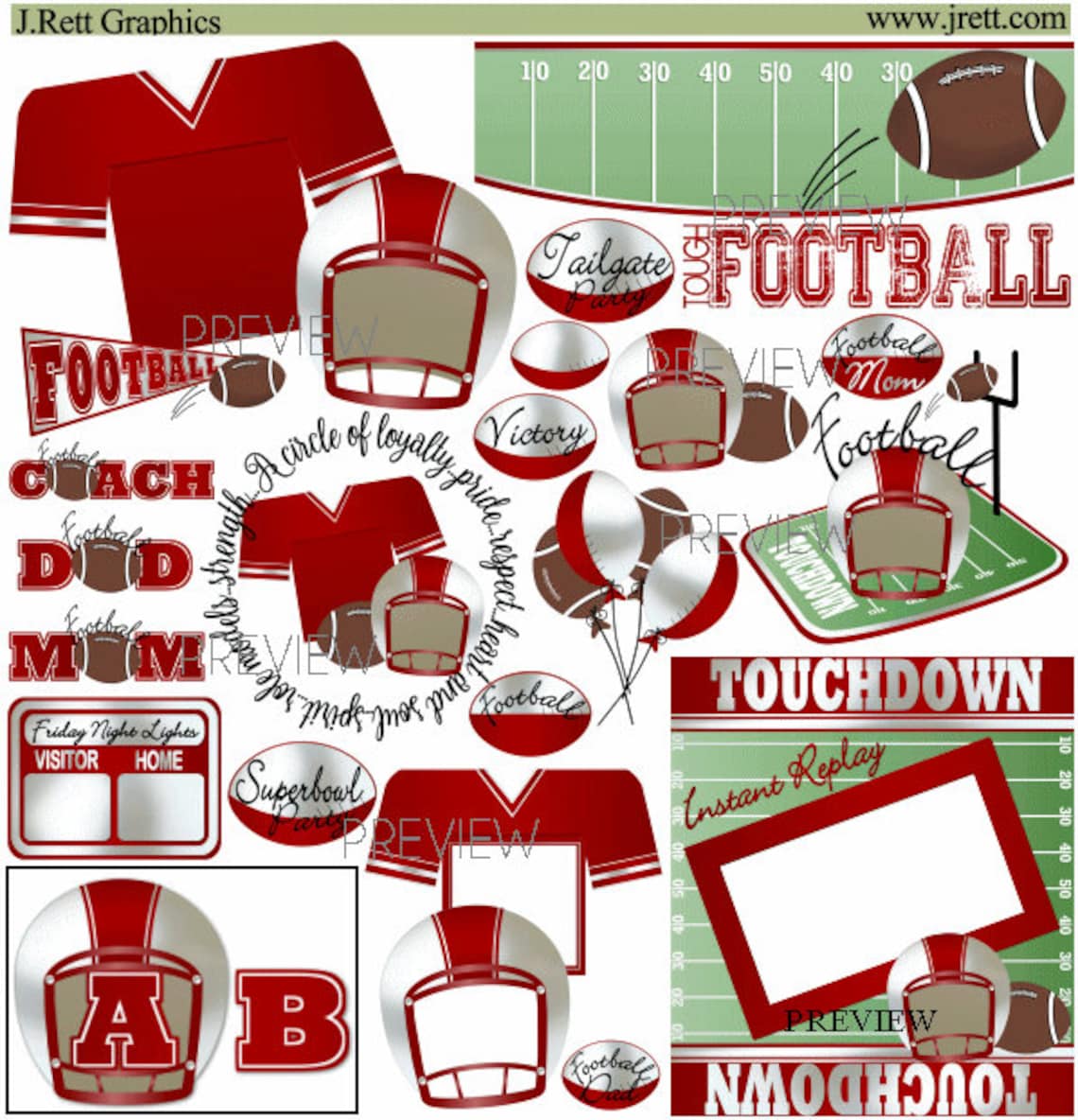 Football Clip Art, MORE COLORS, Red, White, Football Clipart, Football ...