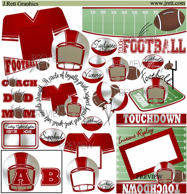 Football Clip Art, MORE COLORS, Red, White, Football Clipart, Football ...