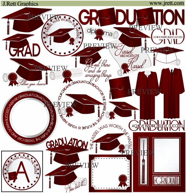 Maroon Graduation Cap And Diploma Clipart