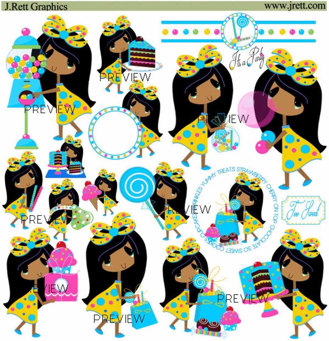 Cute African American Girl Clipart, Sweet Shop Clipart, Candy Clip Art ...
