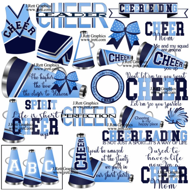 Cheer Clip Art, MORE COLORS, 50+ Graphics, Navy Light Blue Cheerleader ...