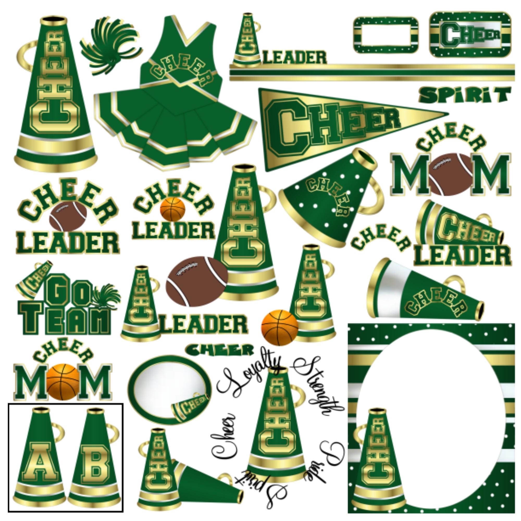 Cheer Clip Art, MORE COLORS Green Gold Cheerleader Clipart ...