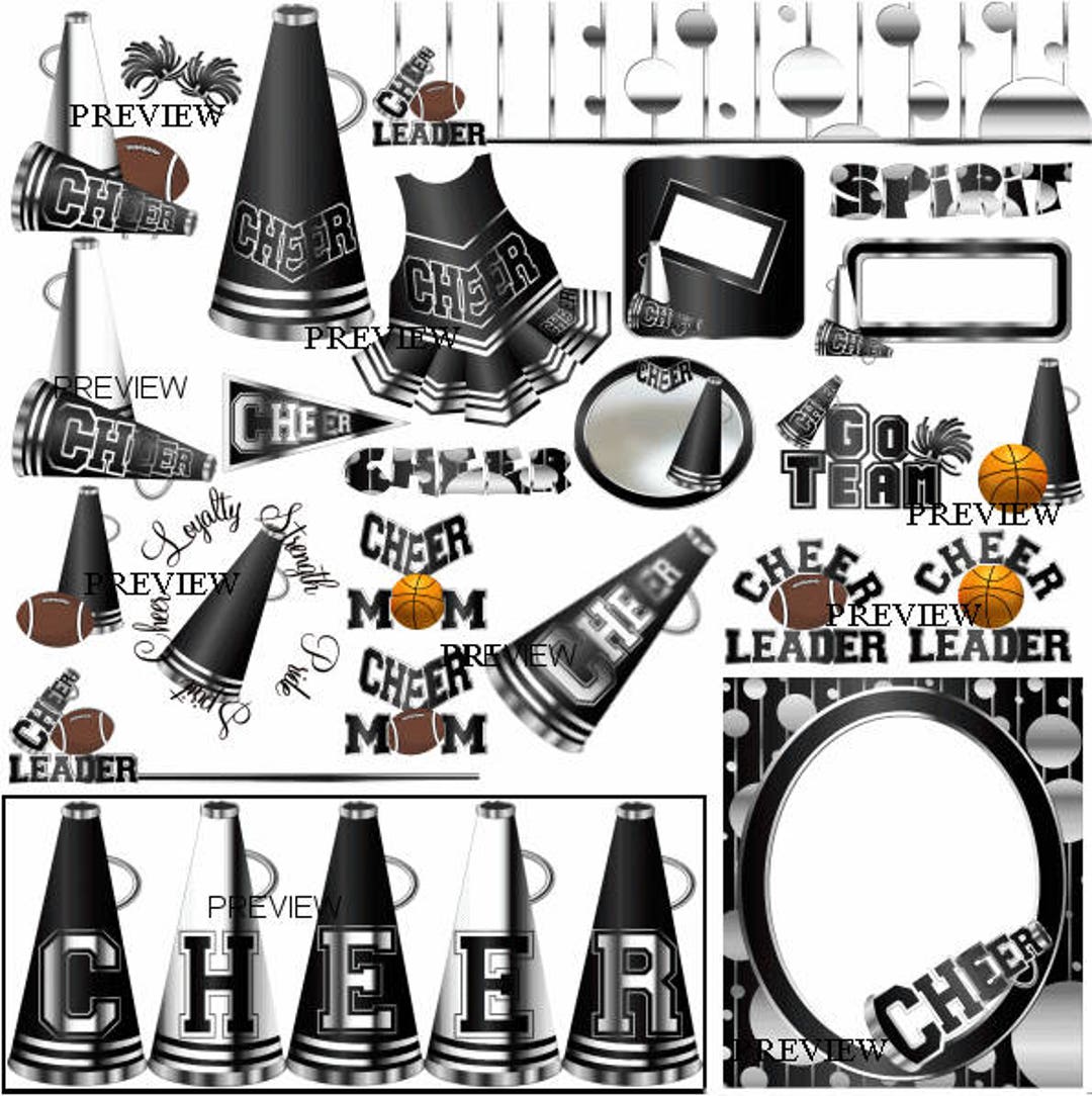 Black Silver MORE COLORS Cheerleader Clip Art Party Favors Invite Cheer ...