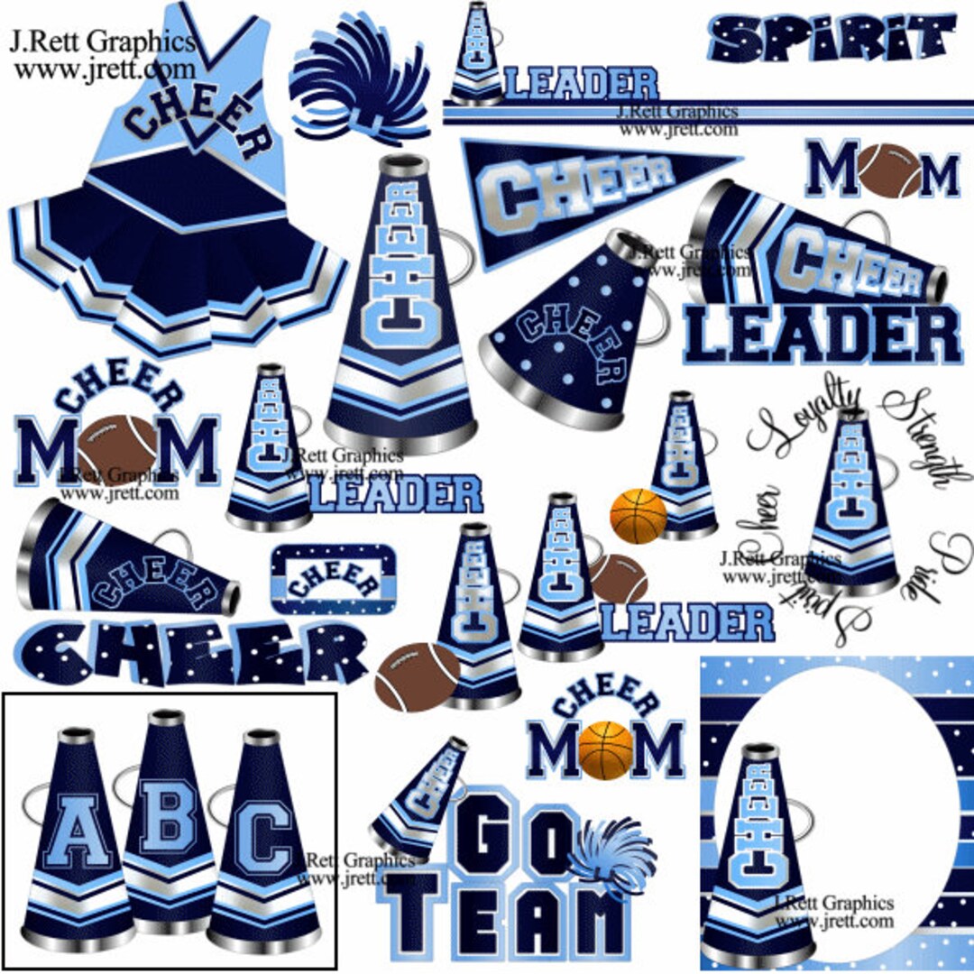 Cheer Clipart MANY COLORS, 50+ Graphics, Navy Light Blue Cheerleading ...