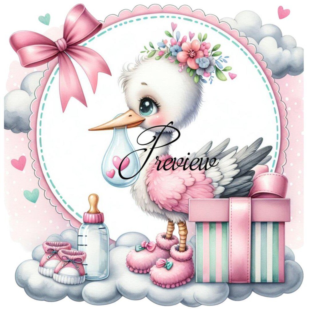 PNG 300 Dpi Adorable Stork With a Package for New Parents Image. Can Be ...