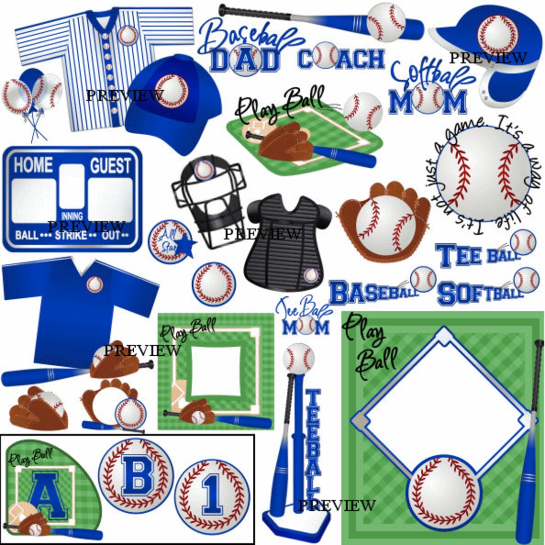 Baseball Clipart MORE COLORS Tee Ball Clip Art, Blue, Softball Graphics ...