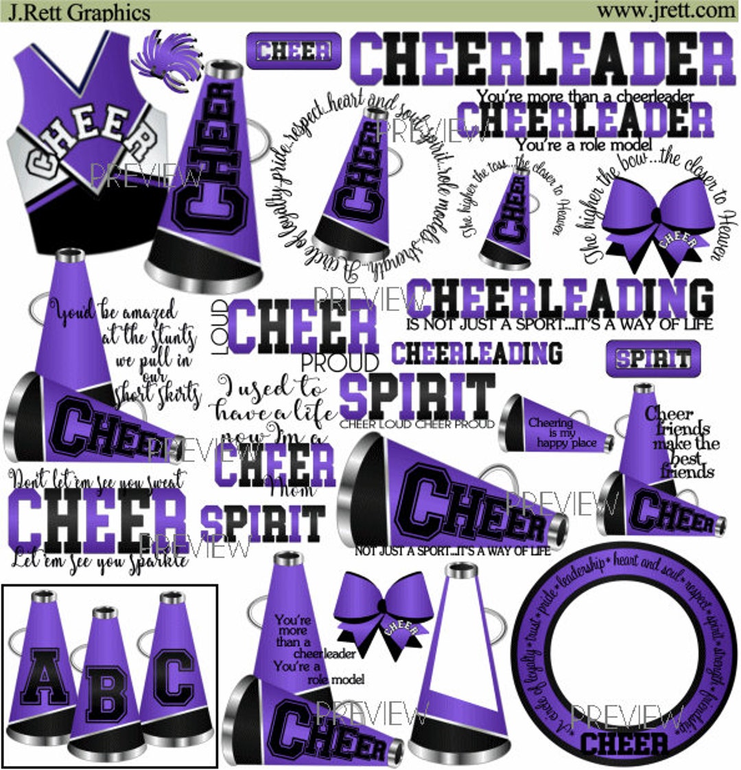 Cheer Clipart, MORE COLORS, 50+ Graphics, Purple Black Cheer Clipart ...