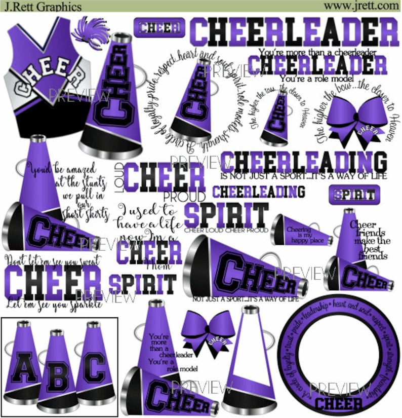 Cheer Clipart, MORE COLORS, 50+ Graphics, Purple Black Cheer Clipart ...