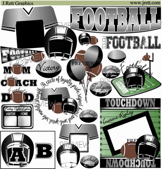 Football Clipart MORE COLORS Black Silver Football Clip | Etsy