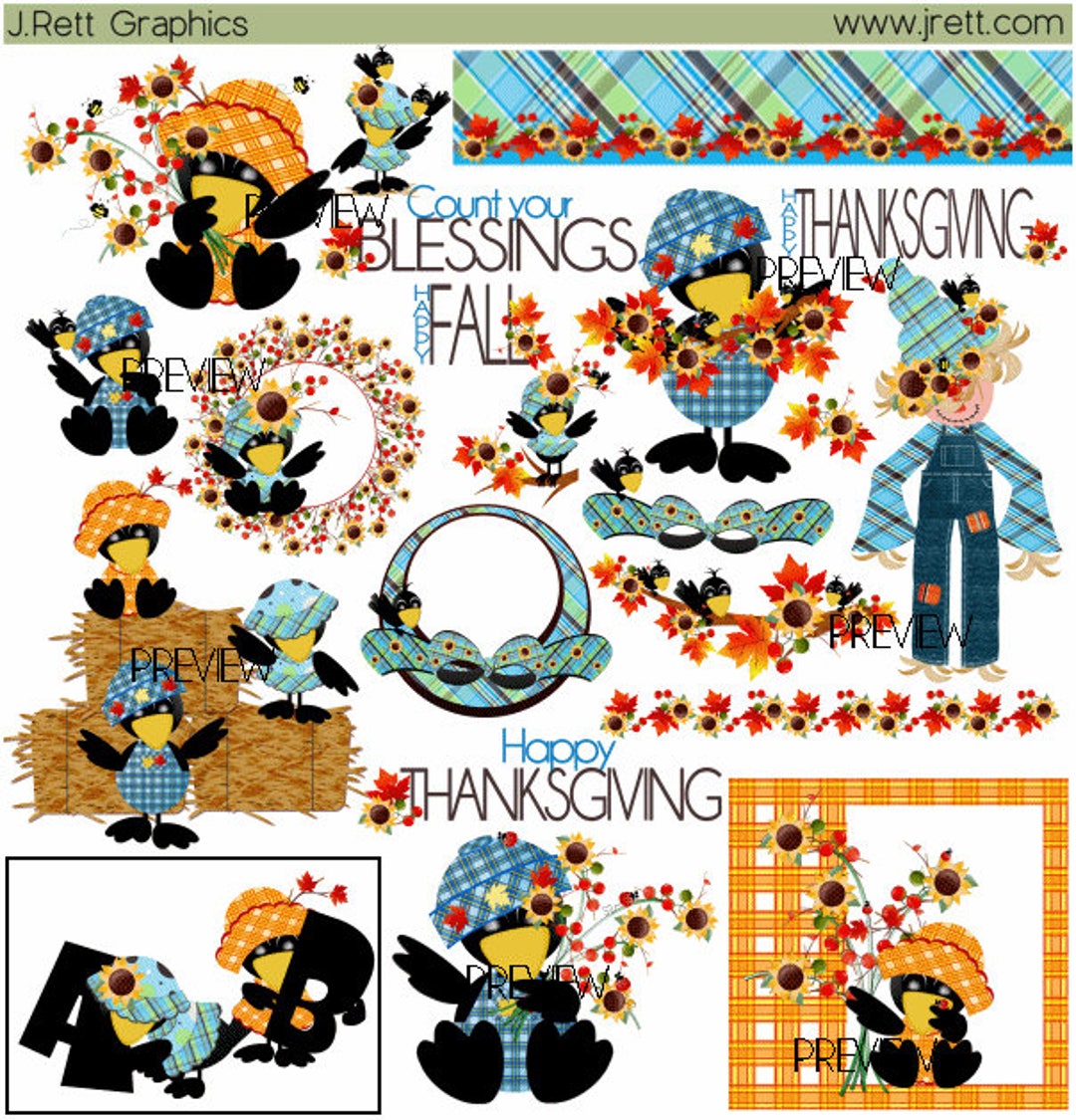 Autumn Arrival Adorable Crows Make Your Own Fall Thanksgiving Party ...