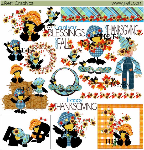 Autumn Arrival Adorable Crows Make Your Own Fall Thanksgiving Party ...