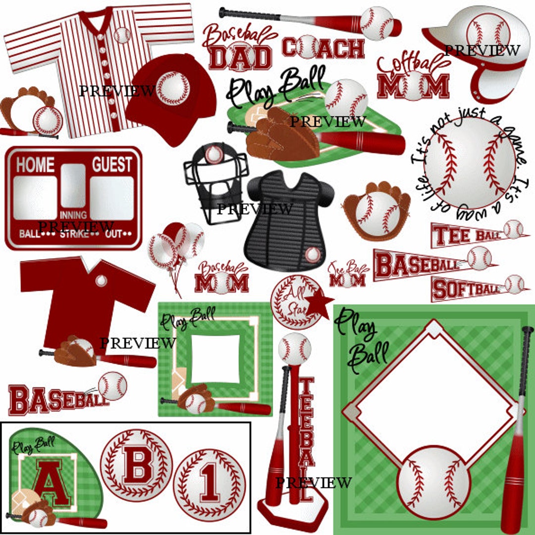 Baseball Clip Art, MORE COLORS, Red Baseball Clipart, Softball Clip Art ...