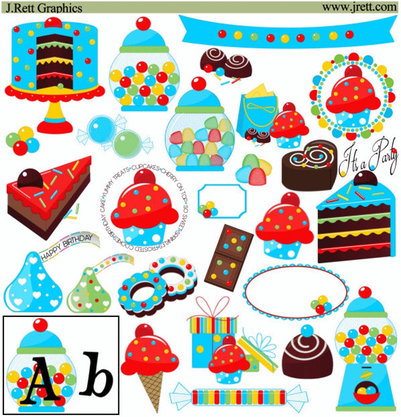 Cute Sweet Shop Clipart, Cupcake Clipart, Gumdrop Graphics, Ice Cream ...