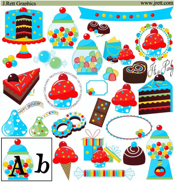 Cute Sweet Shop Clipart, Cupcake Clipart, Gumdrop Graphics, Ice Cream ...