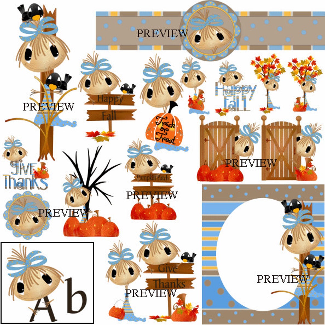 Scarecrow Clipart, Cute Scarecrow Clip Art, Crows, Halloween Scarecrow ...