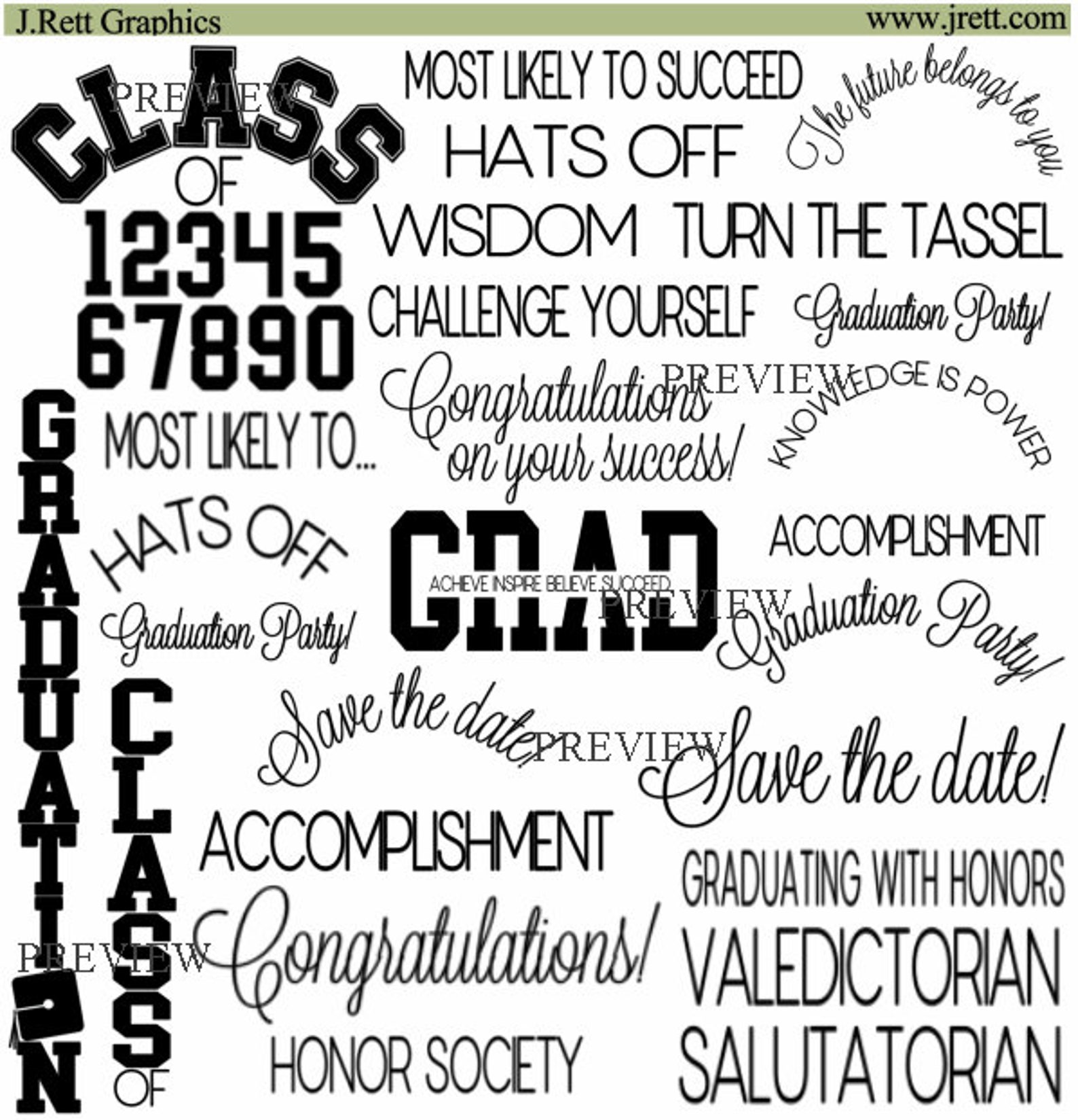 Black Graduation Clipart, MORE COLORS, Graduation Word Clip Art ...