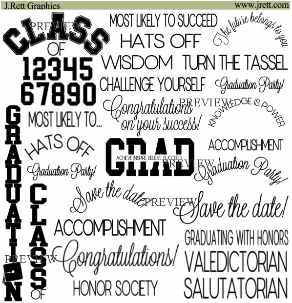 Black Graduation Clipart, MORE COLORS, Graduation Word Clip Art ...
