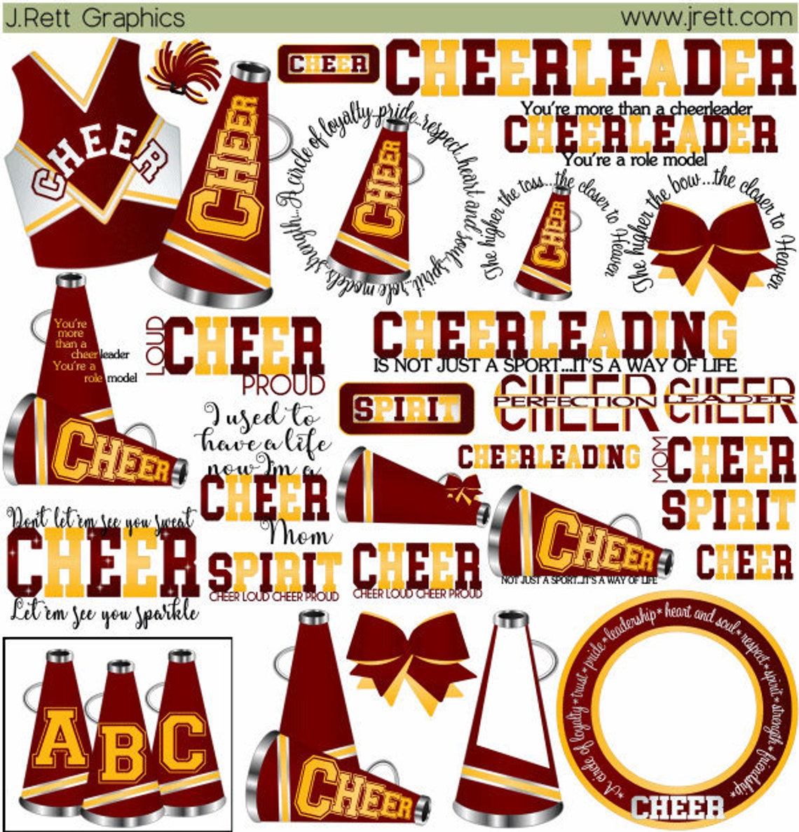 Cheer Clip Art, MORE COLORS, 50+ Graphics, Maroon Yellow Gold ...