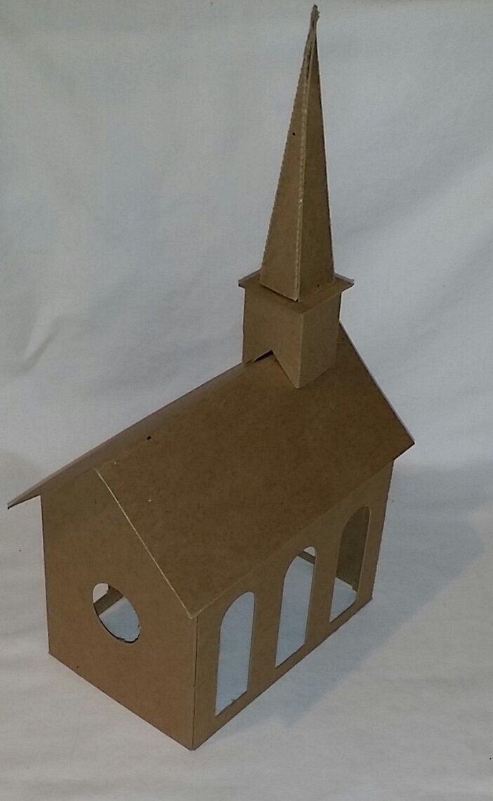 Large Church with Steeple DIY Putz Style Cardboard Church | Etsy