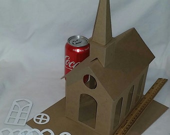 Large Church With Steeple DIY Putz Style Cardboard Church - Etsy