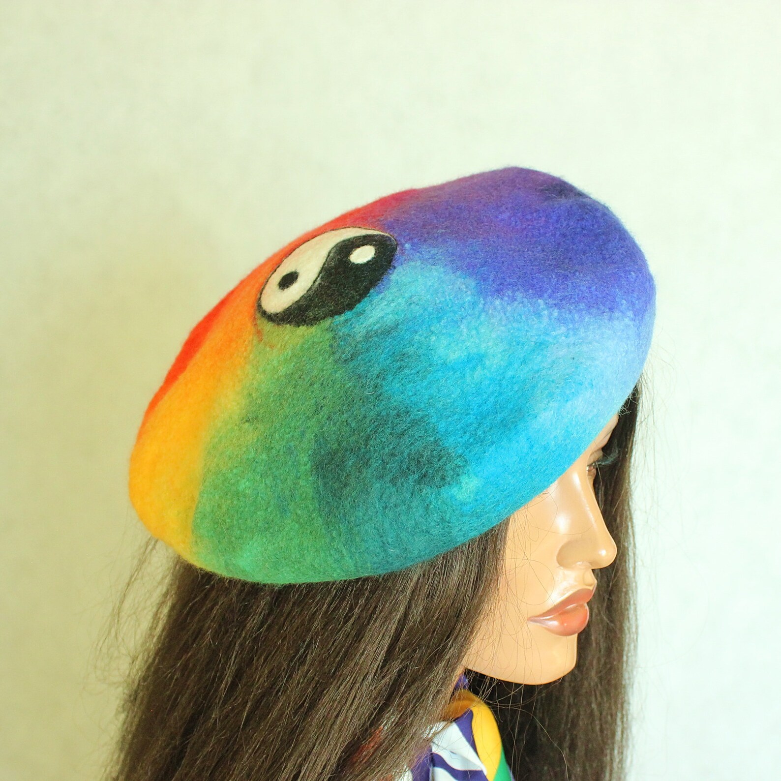 Rainbow Beret /rainbow Headgear // Designer Beret // Size 22.5 Inches ...