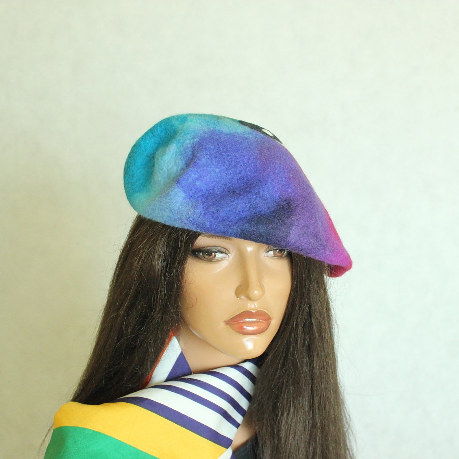 Rainbow Beret /rainbow Headgear // Designer Beret // Size 22.5 Inches ...