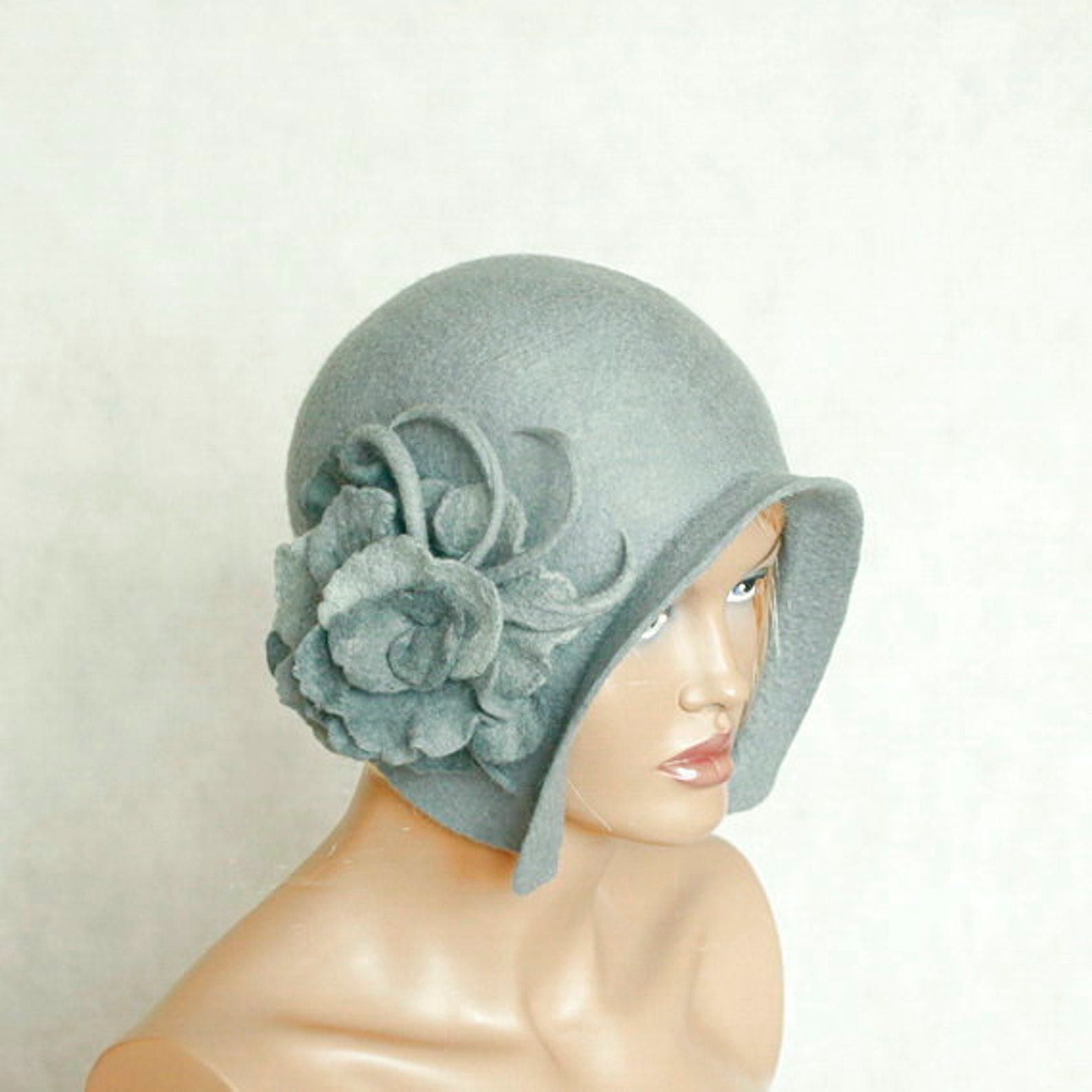 Grey Hat Grey Cap Felted Hat With Brooch FELT Grey Cap - Etsy