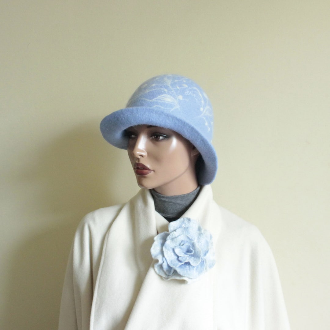 Light Blue Hat With Flower Blue Felted Hat 1920s Hat Great Gatsby Style ...